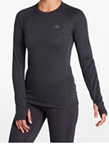 China Black Wool Base Layer Long Sleeve Snug Fit Thermal Base Layer Top Low Temperatures for sale