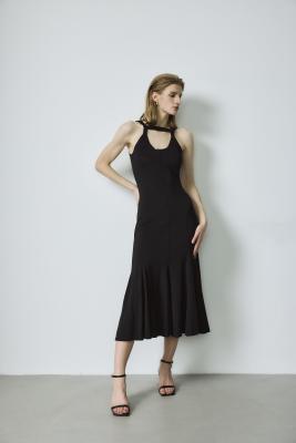 China Custom Stretch Knit Dress Black Halter Fishtail Pants And Dress for sale