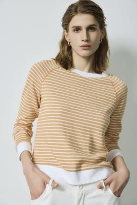 China Caramel Sweatshirt Sportswear White Striped Birdseye Textured Raglan Sleeve Sweatshirt for sale