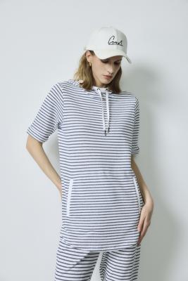 China Dimpled Textured Sweatshirt Sportswear Fall Knit Striped Women'S Short Sleeve Hoodie for sale