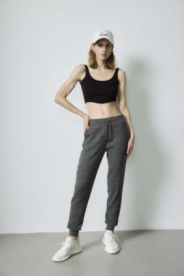 China Gray Ribbed Yoga Wear Cropped Workout Tank 42in Drawstring Jogger Pants Set for sale