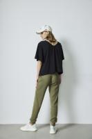 China Black Casual Short Sleeve Shirts Olive Green Ribbed Drawstring Jogger Pants Set for sale