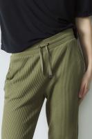 China Black Casual Short Sleeve Shirts Olive Green Ribbed Drawstring Jogger Pants Set for sale