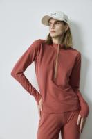China Modal Elastane Burgundy Sweatshirt Stretch Knit Zip Up Hoodie Half Zip Mock Neck Set for sale