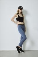 China Slate Blue Yoga Wear High Waist 107cm - 112cm Tank Top Set Black Ribbed for sale