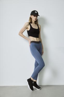 China Slate Blue Yoga Wear High Waist 107cm - 112cm Tank Top Set Black Ribbed for sale