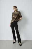 China OEM ODM Leopard Print Tee Black Split M L XL Size Hem Flared Pants Set for sale