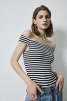 China Navy White Striped Black Knitted Custom  Bodysuit Denim Jeans L Size for sale