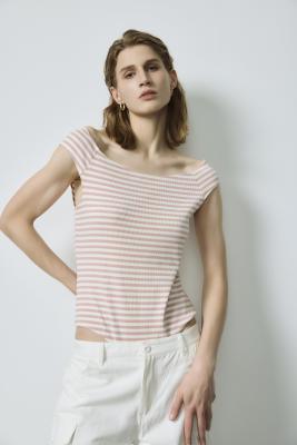 China Custom Dusty Pink Fashion Vest Boat Neck Ribbed Top High Breathability for sale