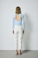 China Blue Ribbed Long-Sleeve Lettuce-Hem Cropped Top & White High-Waist Cropped Straight-Leg Jeans Set for sale