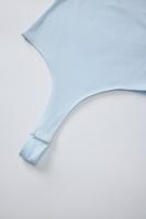 China Sky Blue Ribbed Knit Bodysuit 240GSM Off The Shoulder Two Piece Bodysuit for sale