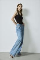 China Custom Black Ribbed Bodysuit High Waist Wide Leg Denim Jeans Two Piece for sale