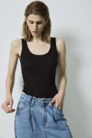China Custom Black Ribbed Bodysuit High Waist Wide Leg Denim Jeans Two Piece for sale