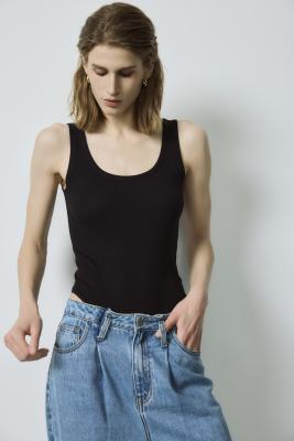China Custom Black Ribbed Bodysuit High Waist Wide Leg Denim Jeans Two Piece for sale