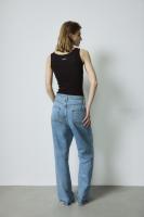 China Custom Black Ribbed Bodysuit High Waist Wide Leg Denim Jeans Two Piece for sale