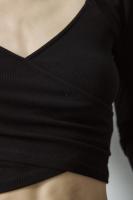 China Modal Spandex Basic Long Sleeve Crop Top Ribbing Short Sleeve Plain Black for sale