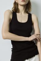 China Custom Black Ribbed Fashion Vest  Two Piece U Neck Tank Top 24in - 25In S Size for sale