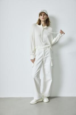 China Long Sleeve Soft Knit Hoodie Women'S Wide Leg Cargo Pant All White Loungewear Set for sale