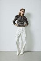 China Striped Wool Base Layer Three Quarter Sleeve Cropped Base Layer Wool Pullover Shirt for sale