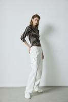 China Striped Wool Base Layer Three Quarter Sleeve Cropped Base Layer Wool Pullover Shirt for sale