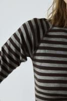China Striped Wool Base Layer Three Quarter Sleeve Cropped Base Layer Wool Pullover Shirt for sale