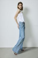 China White Fashion Vest Crew Neck Sleeveless Bodysuit High Waist Wide Leg Denim Jeans for sale