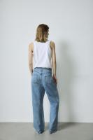 China White Fashion Vest Crew Neck Sleeveless Bodysuit High Waist Wide Leg Denim Jeans for sale