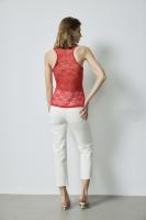 China Red White Basic Tops Heart Checkerboard Jacquard Tank Top With White Pants for sale