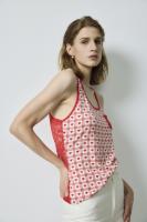 China Red White Basic Tops Heart Checkerboard Jacquard Tank Top With White Pants for sale