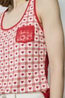 China Red White Basic Tops Heart Checkerboard Jacquard Tank Top With White Pants for sale