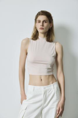 China Self Cultivation Basic Tops Pink Mock Neck Sleeveless White High Waist Wide Leg Cargo Pants Set for sale