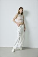 China Self Cultivation Basic Tops Pink Mock Neck Sleeveless White High Waist Wide Leg Cargo Pants Set for sale