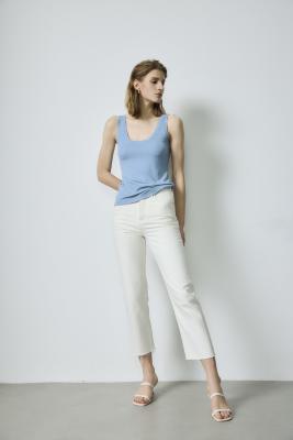 China Custom Sky Blue Fashion Vest Ribbed U Neck Slim Fit Tank Top Soft Stretch Knit Fabric for sale