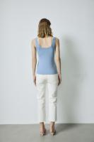 China Custom Sky Blue Fashion Vest Ribbed U Neck Slim Fit Tank Top Soft Stretch Knit Fabric for sale