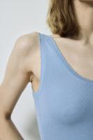 China Custom Sky Blue Fashion Vest Ribbed U Neck Slim Fit Tank Top Soft Stretch Knit Fabric for sale