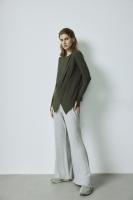 China Pleated Shoulder Basic Tops Cotton Spandex Long Sleeve Shirt Balanced Volume for sale