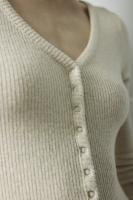China Beige Ribbed Knit V Neck Half Placket Long Sleeve Romper for sale