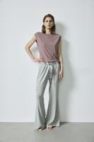 China Pink Basic Tops Dolman Sleeve Shirt Ribbed T Shirt Grey Flare Pants Set for sale