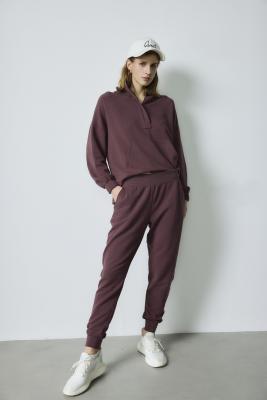 China Burgundy Oversized Sweatshirt Sportswear Half Zip Hooded Loungewear Set Soft Cotton for sale