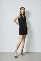 China Custom Black V Neck Short Romper Sleeveless Tie Waist Pants And Dress for sale