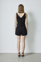 China Custom Black V Neck Short Romper Sleeveless Tie Waist Pants And Dress for sale