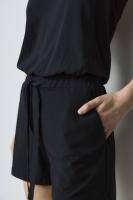 China Custom Black V Neck Short Romper Sleeveless Tie Waist Pants And Dress for sale