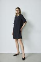 China Polyester Blend Half Sleeve Dress Navy Oversized Side Pocket Shift Dress for sale