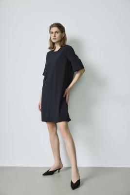 China Polyester Blend Half Sleeve Dress Navy Oversized Side Pocket Shift Dress for sale