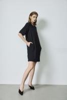 China Polyester Blend Half Sleeve Dress Navy Oversized Side Pocket Shift Dress for sale