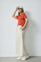 China Custom Brand Basic Crop Tops Orange Red Crew Neck Cropped Tee With Pants for sale