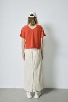 China Custom Brand Basic Crop Tops Orange Red Crew Neck Cropped Tee With Pants for sale