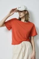China Custom Brand Basic Crop Tops Orange Red Crew Neck Cropped Tee With Pants for sale