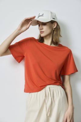 China Custom Brand Basic Crop Tops Orange Red Crew Neck Cropped Tee With Pants for sale