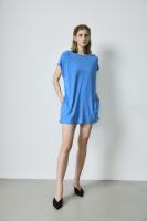 China Bright Blue Short Sleeve Mini Dress Relaxed Fit Short Cotton Sundresses 180gsm for sale